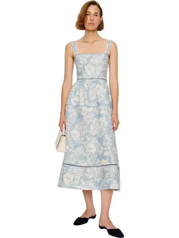 REFORMATION Everett Linen Midi Dress - Porcelain