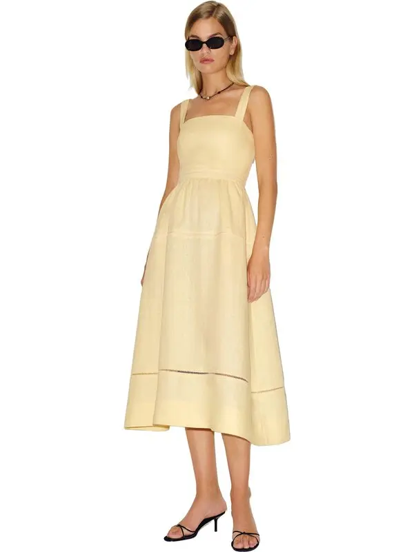 REFORMATION Everett Linen Midi Dress - Yellow