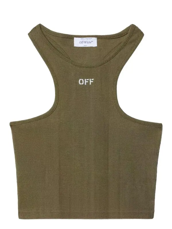 Off-White Logo-embroidered Ribbed Tank Top - Green