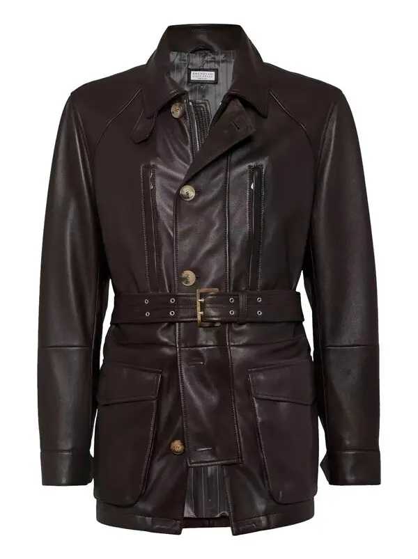 Brunello Cucinelli Leather Parka Jacket - Brown