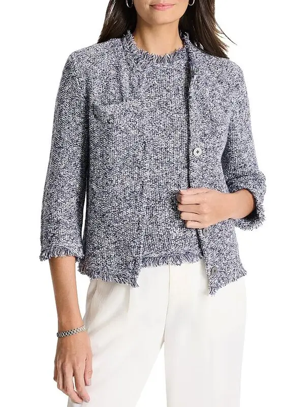 NIC+ZOE Mixed Knit Fringe Trim Cardigan - Indigo Mix