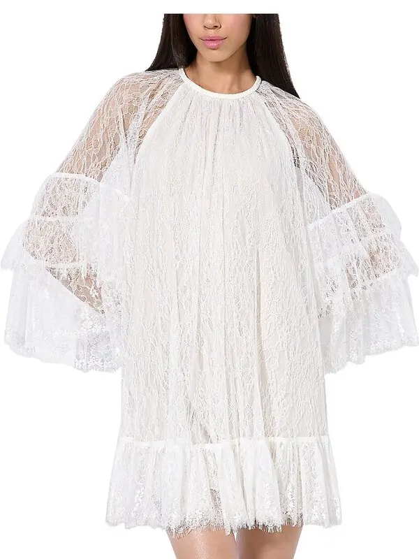 Alice + Olivia Delia Ruffle Sleeve Dress - Off White