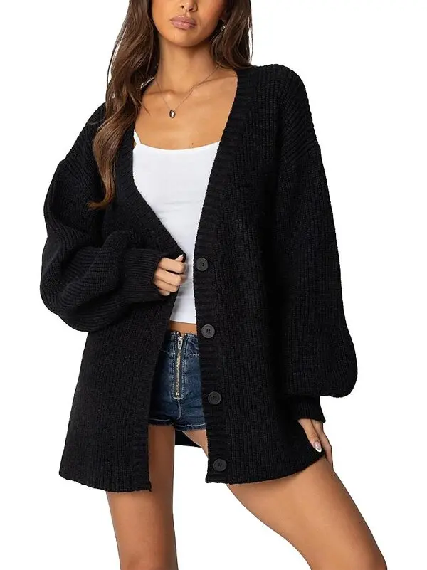 EDIKTED Mathilde Oversized V-neck Cardigan - Black