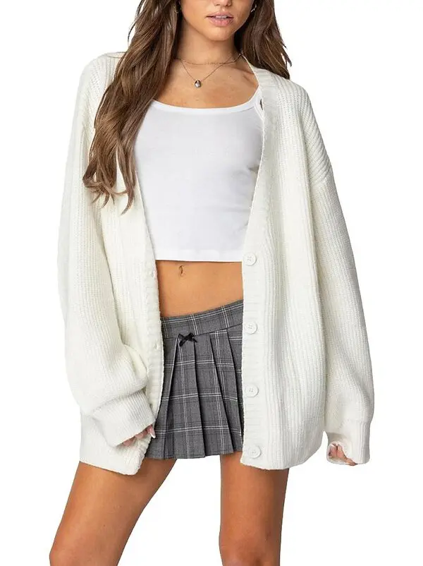 EDIKTED Mathilde Oversized V-neck Cardigan - Cream