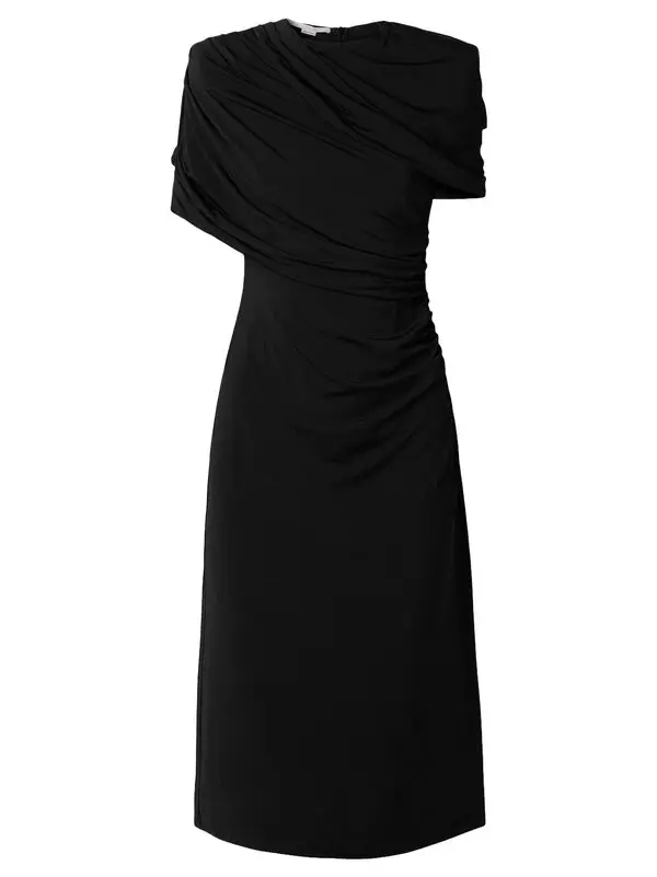 Stella McCartney Draped Cape-effect Stretch-jersey Midi Dress - Black