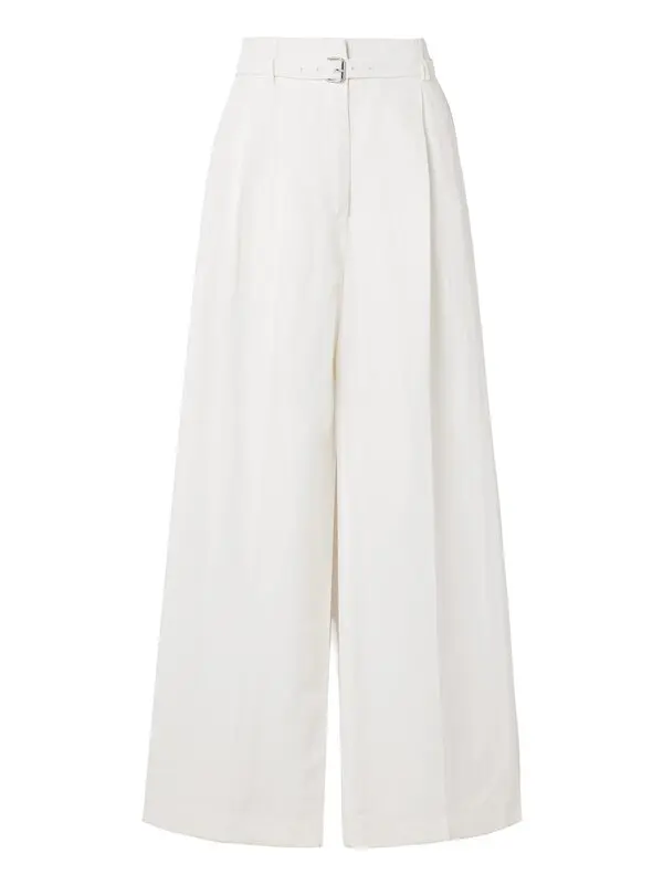 Proenza Schouler Jules Belted Pleated Poplin Wide-leg Pants - Neutrals