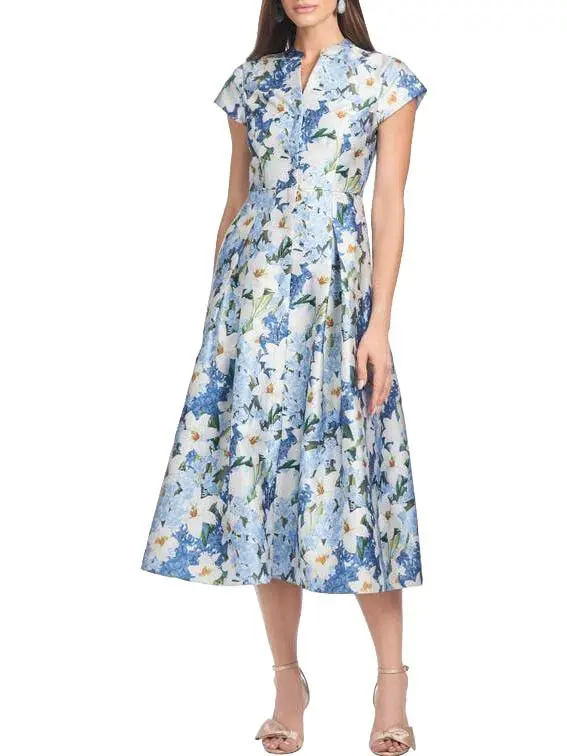 Sachin & Babi Martine Floral Print Midi Dress - Sky Blue Star Lillies