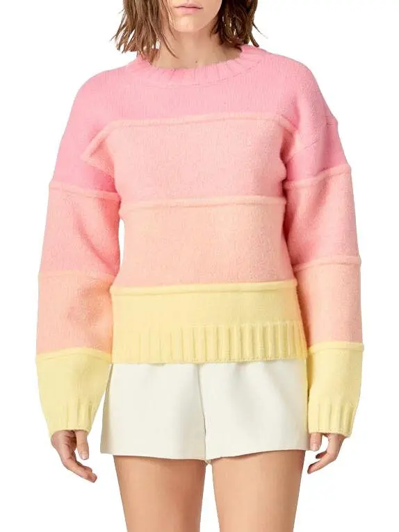 English Factory Ombré Crewneck Sweater - Pink/ Yellow