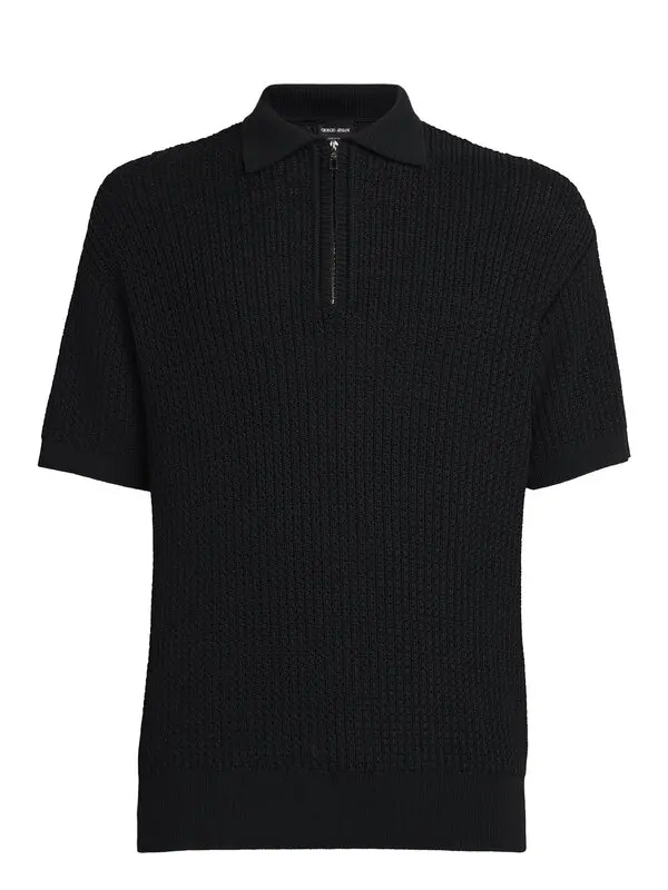 Giorgio Armani Short-sleeve Zipped Polo Shirt - Black