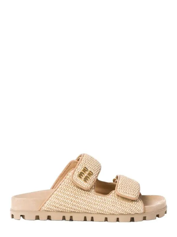 Miu Miu Touch-strap Raffia Sandals - Beige