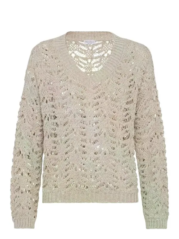 Brunello Cucinelli Foliage Lace Sweater - Neutrals