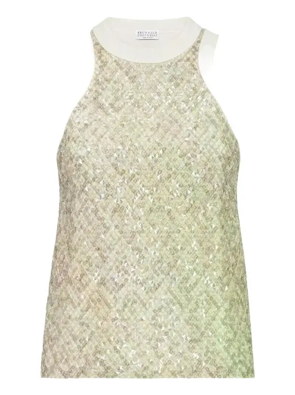 Brunello Cucinelli Sequined Embroidered Tank Top - Neutrals