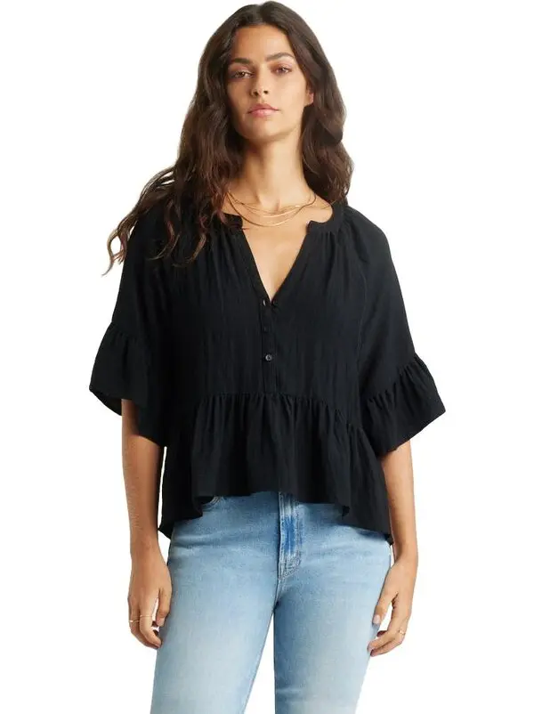 Treasure & Bond Ruffle Peplum Top - Black
