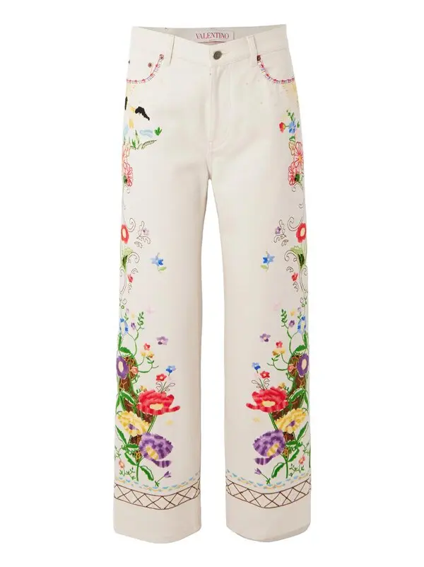 Valentino Garavani Embroidered Straight-leg Jeans - White
