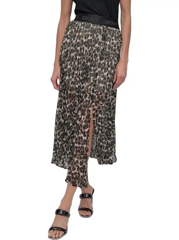 Dkny Print Asymmetric Midi Skirt - Spring Animal Green
