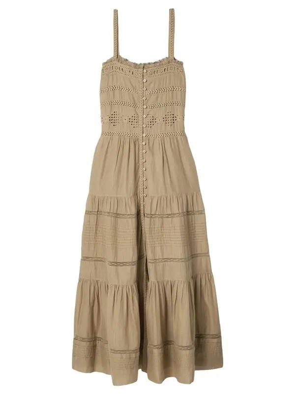 Isabel Marant Divine Lace-trimmed Broderie Anglaise Cotton-voile Midi Dress - Brown