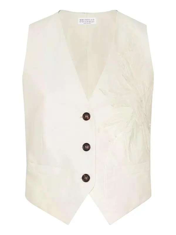 Brunello Cucinelli Flora-appliqué Waistcoat - Neutrals