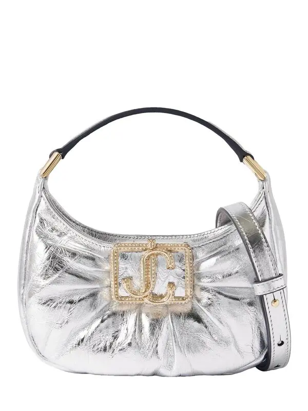 JIMMY CHOO Edie Mini Embellished Ruched Shoulder Bag - Silver