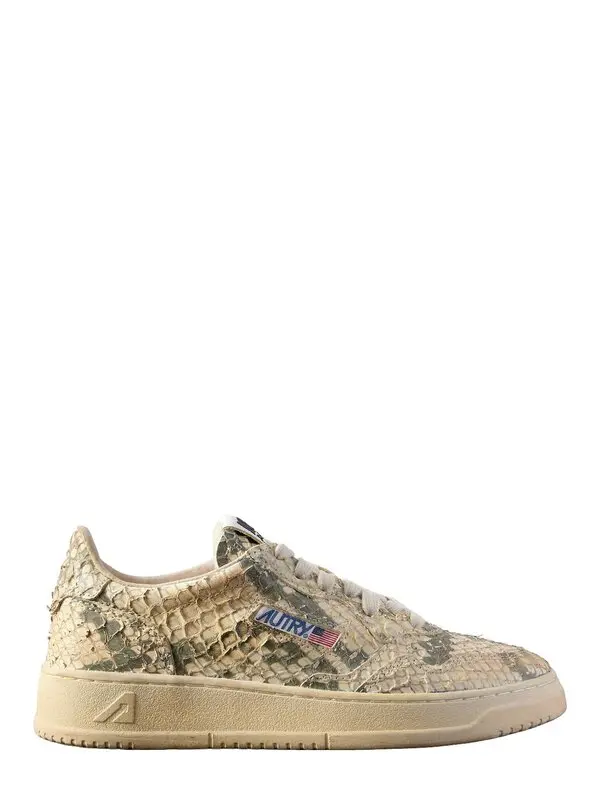 AUTRY Super Vintage Distressed Snake-effect Leather Sneakers - Animal Print