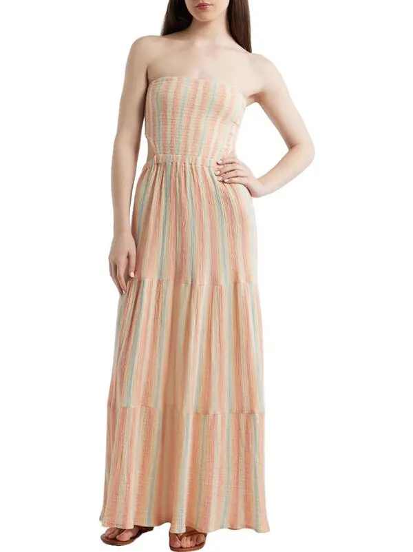Rip Curl Premium Surf Stripe Tiered Cotton Maxi Dress - Multi Color