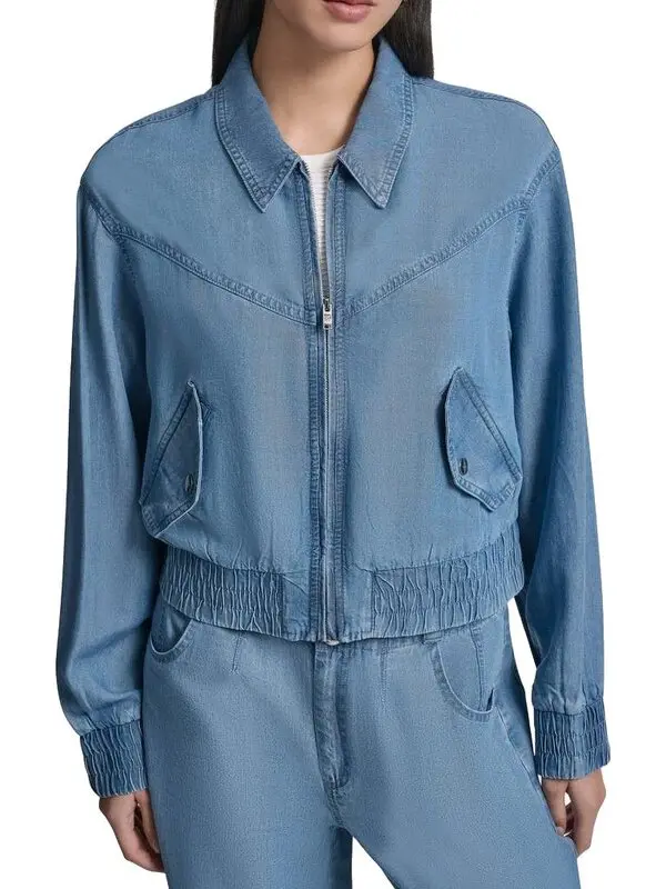 Dkny Front Zip Chambray Bomber - Stream Wash