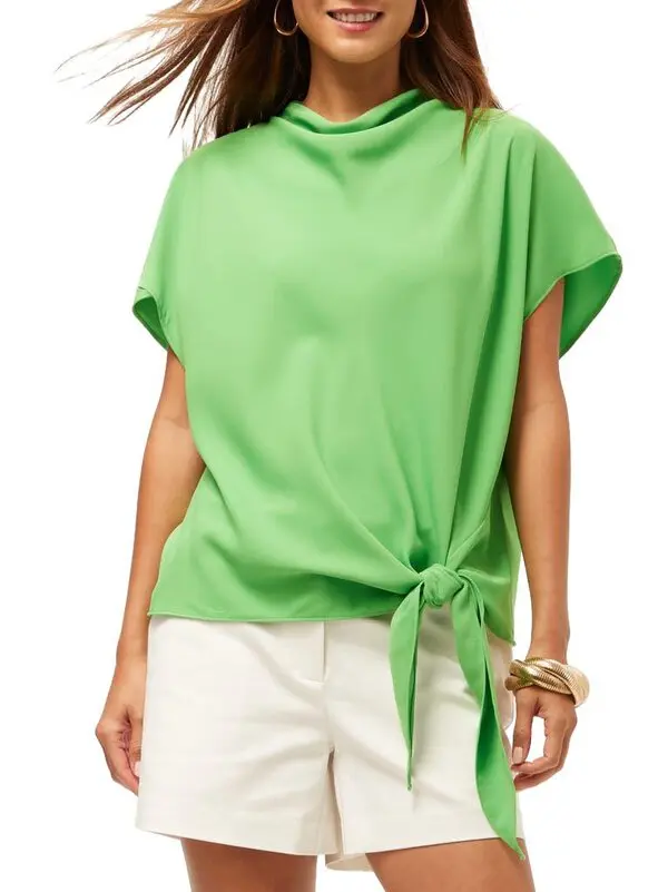 Trina Turk High Neck Tie Hem Top - Grass Court Green