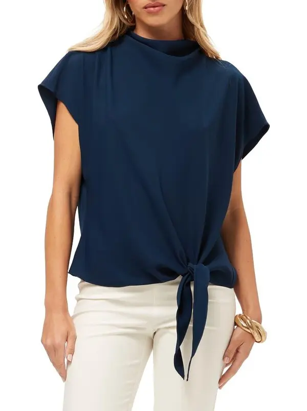 Trina Turk High Neck Tie Hem Top - Ink