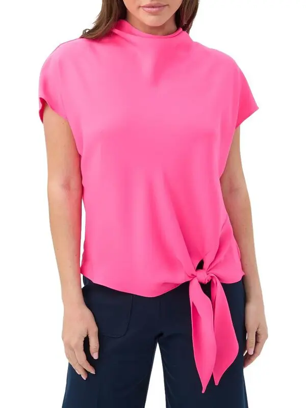 Trina Turk High Neck Tie Hem Top - Love All Pink