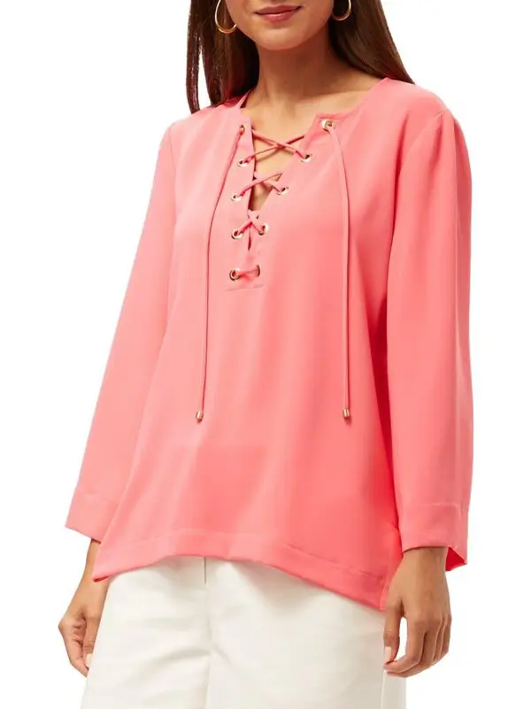 Trina Turk Catamaran Lace Up Top - Coral Crush