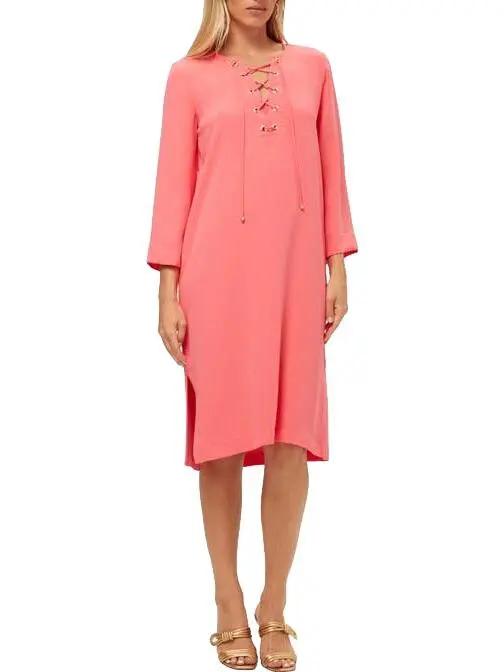 Trina Turk Catamaran Lace-up Midi Dress - Coral Crush