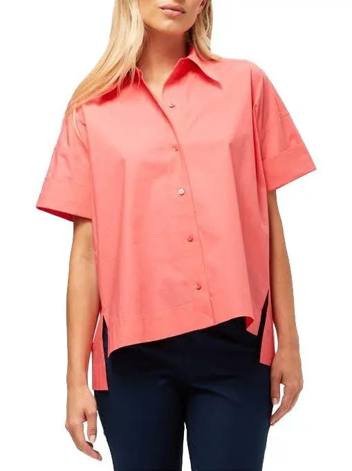 Trina Turk Poplin Button-up Top - Coral Crush