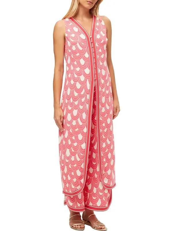Trina Turk Slice Printed Tunic Top - Coral Crush/whitewash