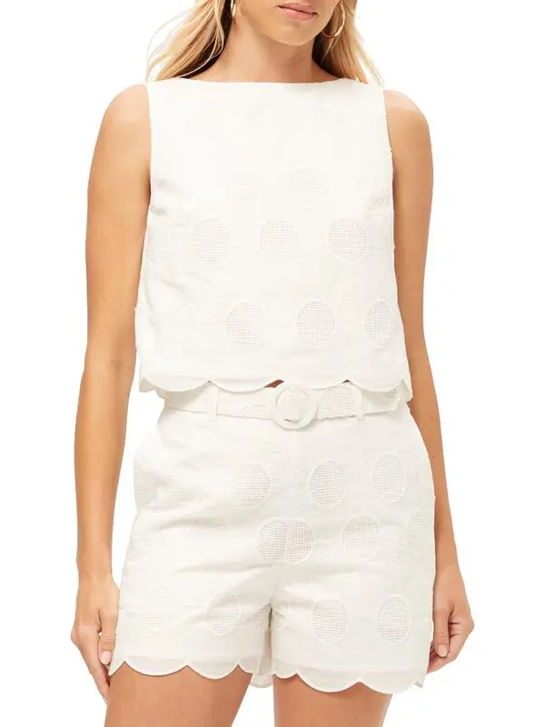 Trina Turk Tennis Racquet Eyelet Top - Whitewash