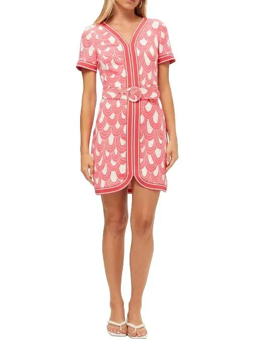 Trina Turk Belted Motion Printed Dress - Coral Crush/whitewash
