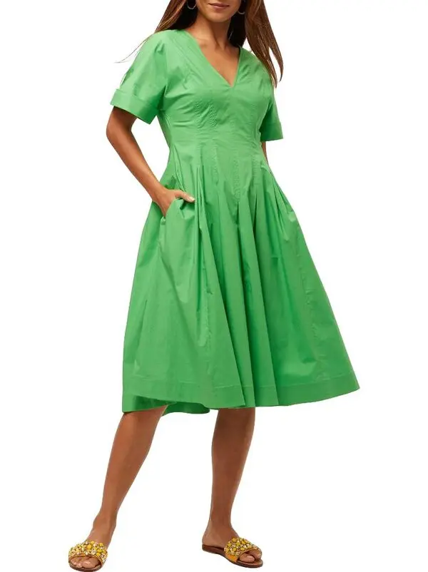 Trina Turk Poplin Ashe Midi Dress - Grass Court Green