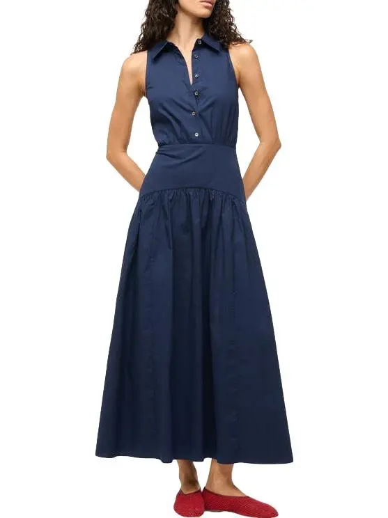 Staud Romy Sleeveless Maxi Shirtdress - Navy