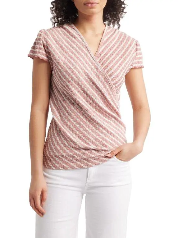 Loveappella Puckered Stripe Wrap Top - Blush