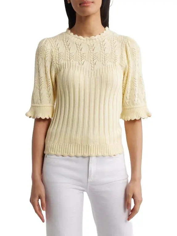 Wit & Wisdom Mixed Stitch Elbow Sleeve Sweater - Butter Cream