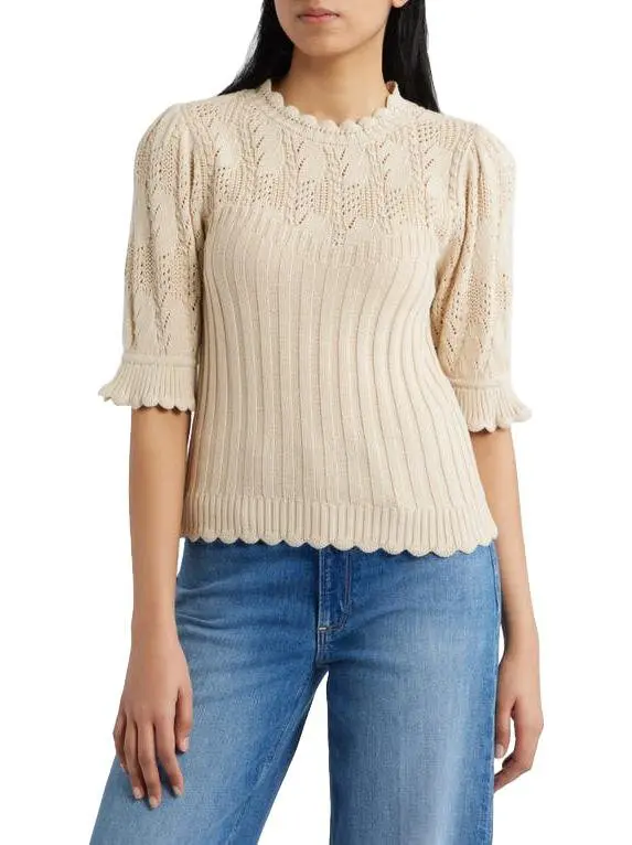 Wit & Wisdom Mixed Stitch Elbow Sleeve Sweater - Deep Macadamia