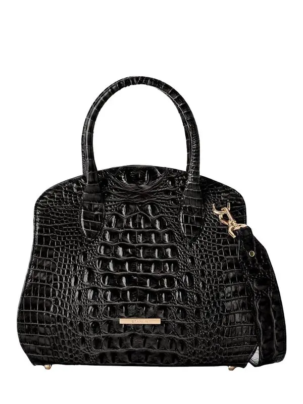 Brahmin Rosetta Croc Embossed Leather Satchel - Black