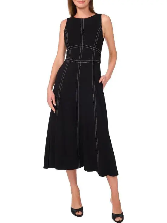 Halogen Contrast Topstitch Sleeveless Midi Dress - Rich Black