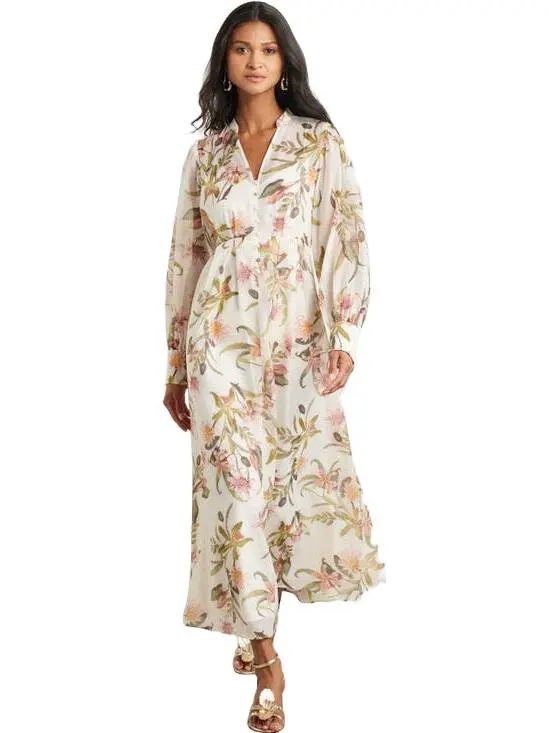 Chelsea28 Floral Long Sleeve Maxi Dress - Ivory- Pink Bohem Botanical