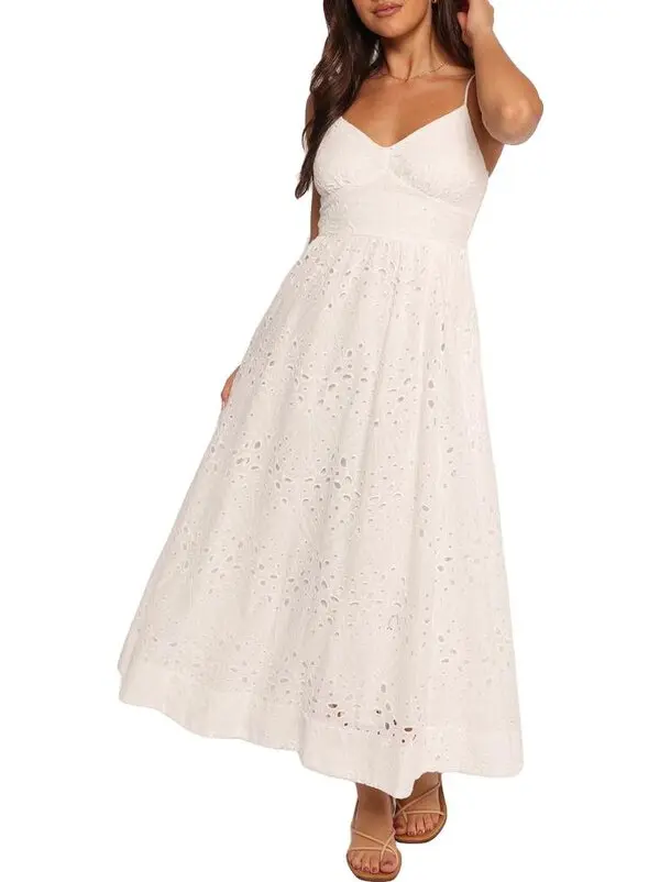 PETAL & PUP Yasmin Cotton Eyelet Midi Dress - White