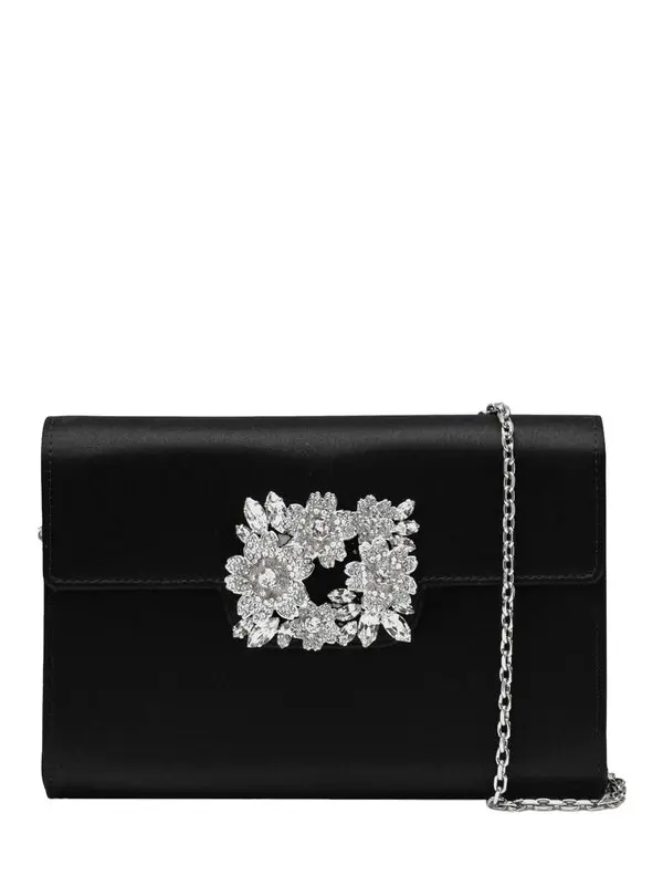 ROGER VIVIER Efflorescence Satin Pouch With Jewel Buckle - Black