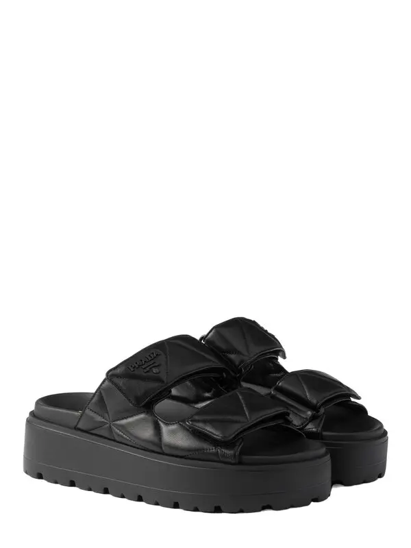 Prada Padded Nappa Leather Flatform Slides - Black