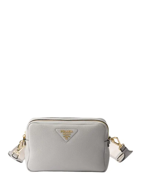 Prada Small Leather Shoulder Bag - Granite Gray
