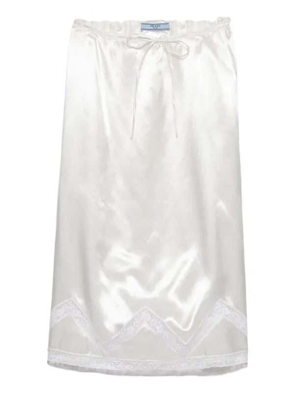 Prada Embroidered Satin Skirt - White