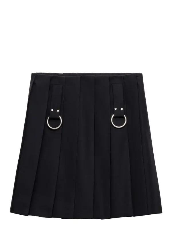 Prada Pleated Gabardine Mini Skirt With Metal Rings - Navy