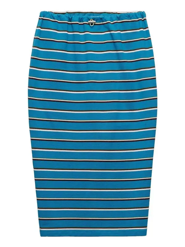 Prada Striped Piqué Pencil Skirt - Teal / Burnt Sienna