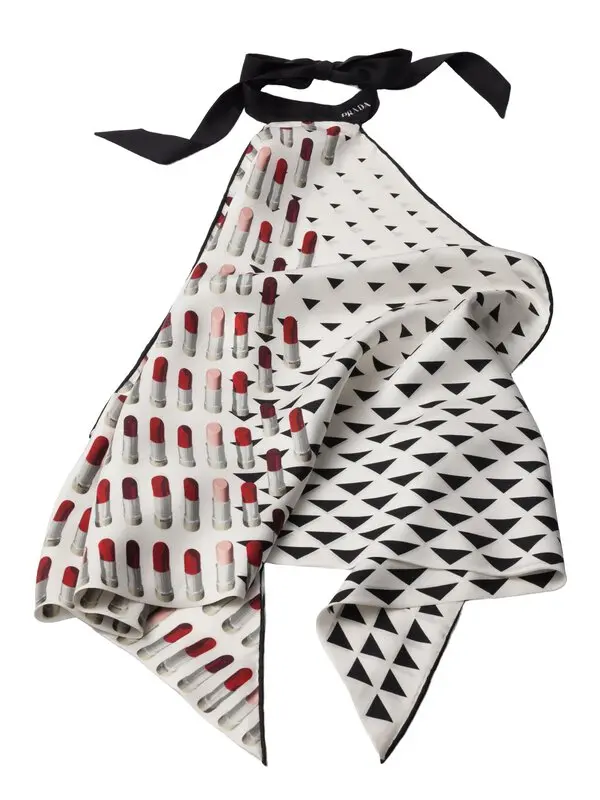Prada Printed Silk Twill Halter Top - Black